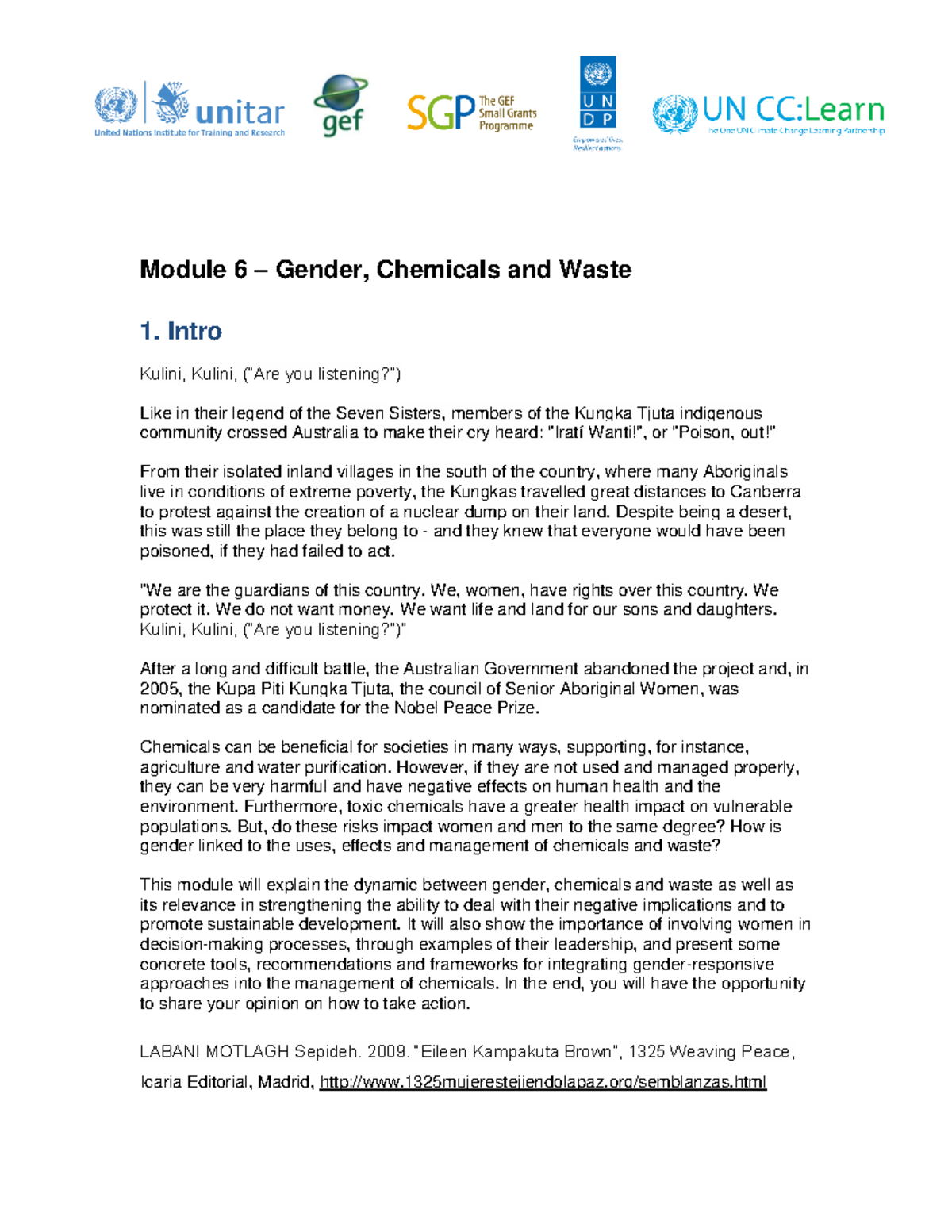 Gender, Chemicals and Waste 6 - Intro Kulini, Kulini, (“Are you ...