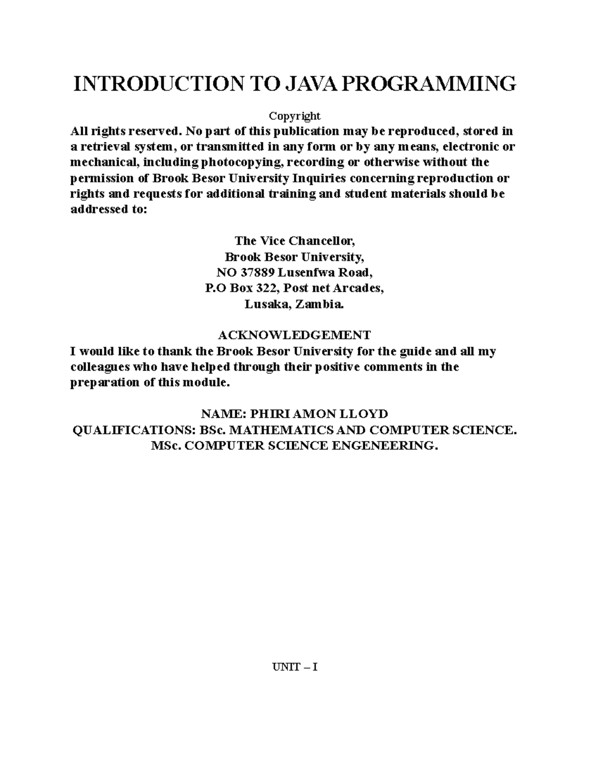 Programming in Java Draft module - INTRODUCTION TO JAVA PROGRAMMING ...