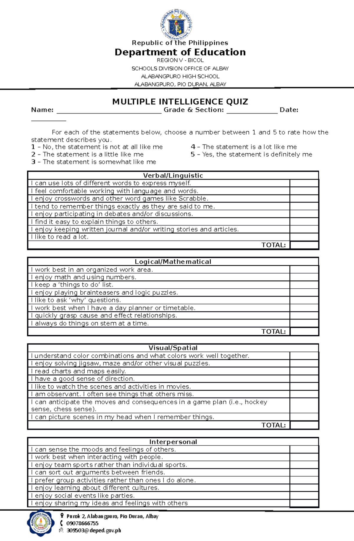 MI-QUIZ - Multiple Intelligence Quiz - Republic of the Philippines ...