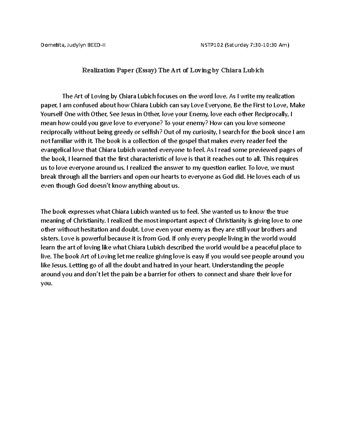 Dometita,Judylyn (NSTP Realization Paper) - Dometita, Judylyn BEED-II ...