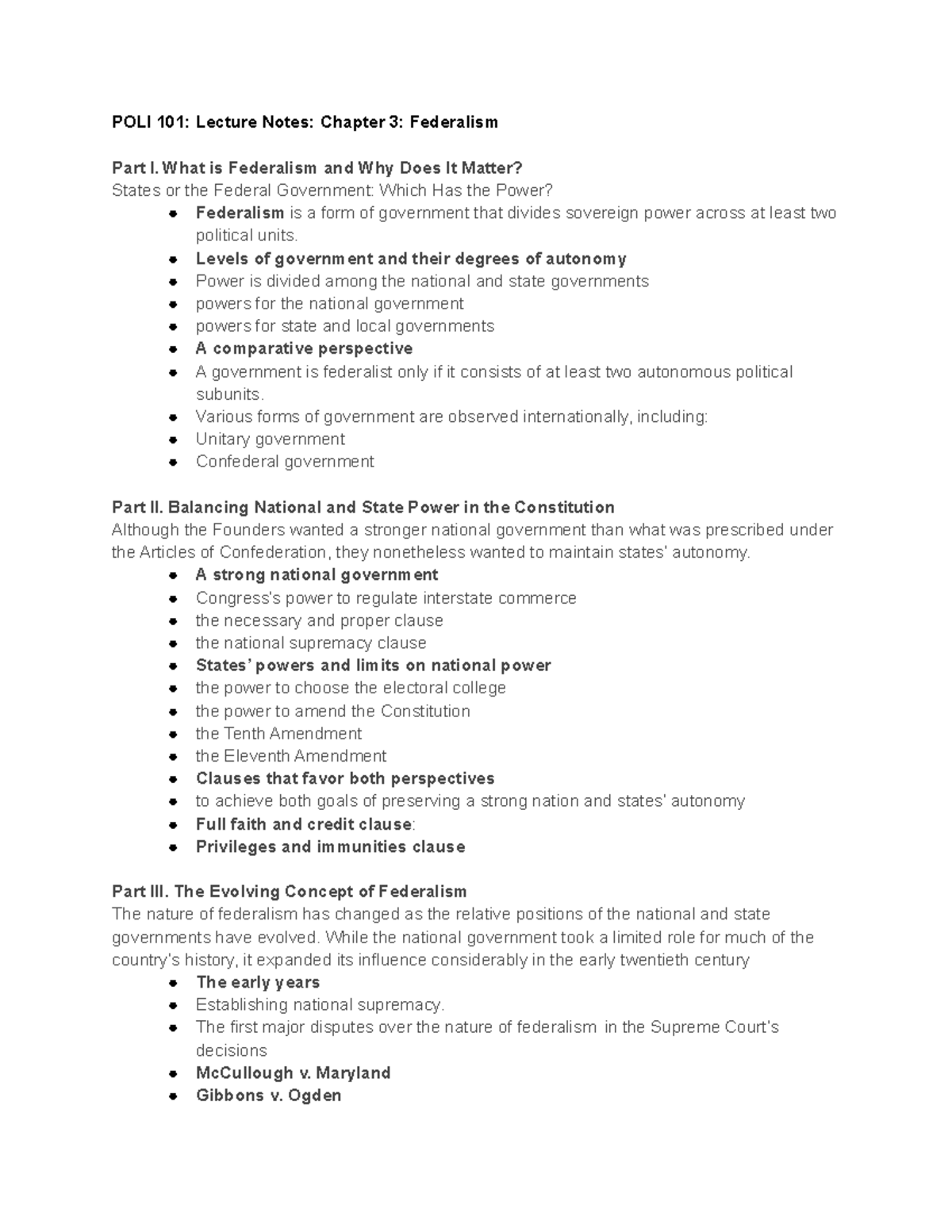 POLI 101 Lecture Notes Chapter 3 Federalism - POLI 101: Lecture Notes ...