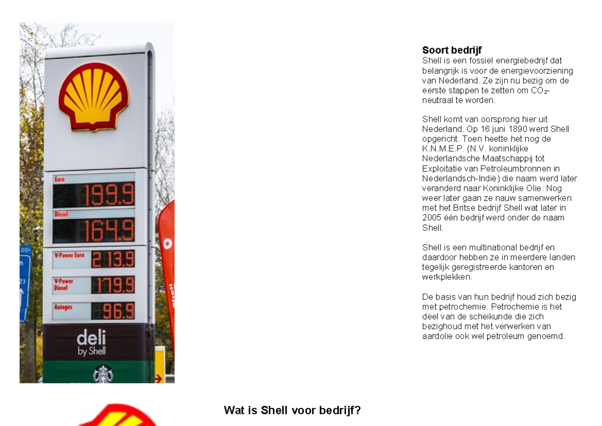 Folder opdracht - Shell - Wat is Shell voor bedrijf? Soort bedrijf ...