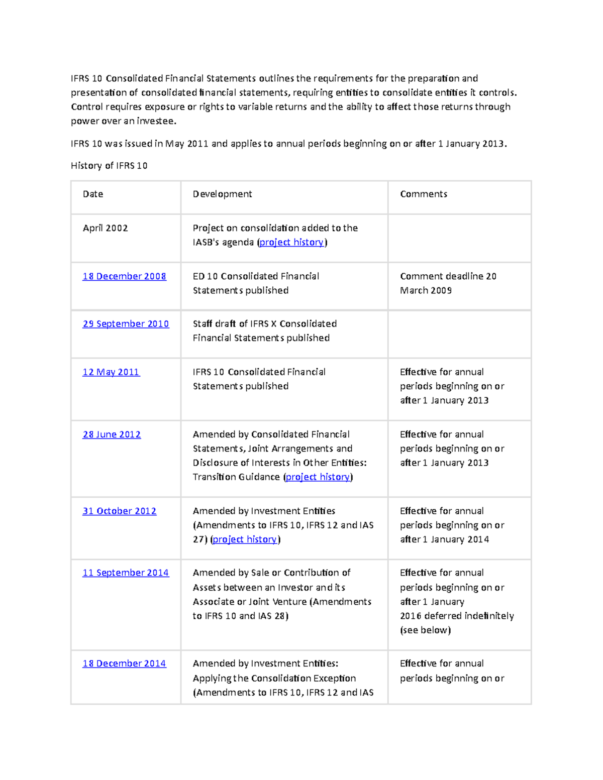 IFRS 10 - Summary IFRS10 - IFRS 10 Consolidated Financial Statements ...