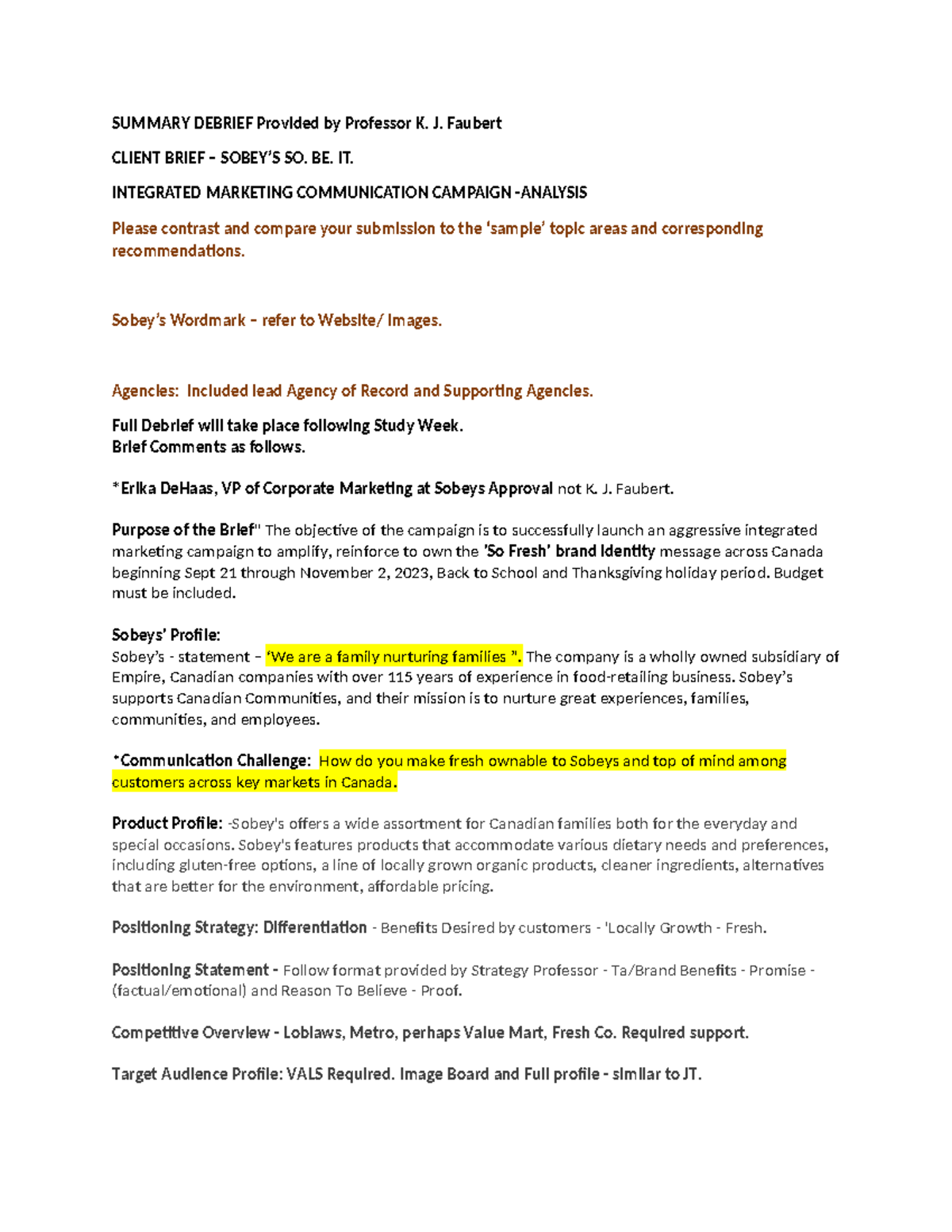 Summary Debrief Provided by Professor K - SUMMARY DEBRIEF Provided by ...