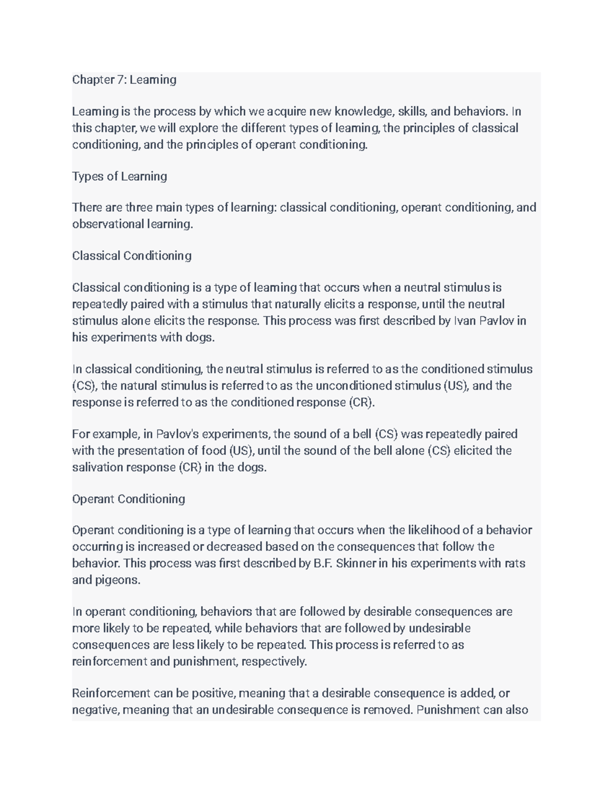 Psychology 101 Course - Chapter 7: Learning Learning is the process by ...