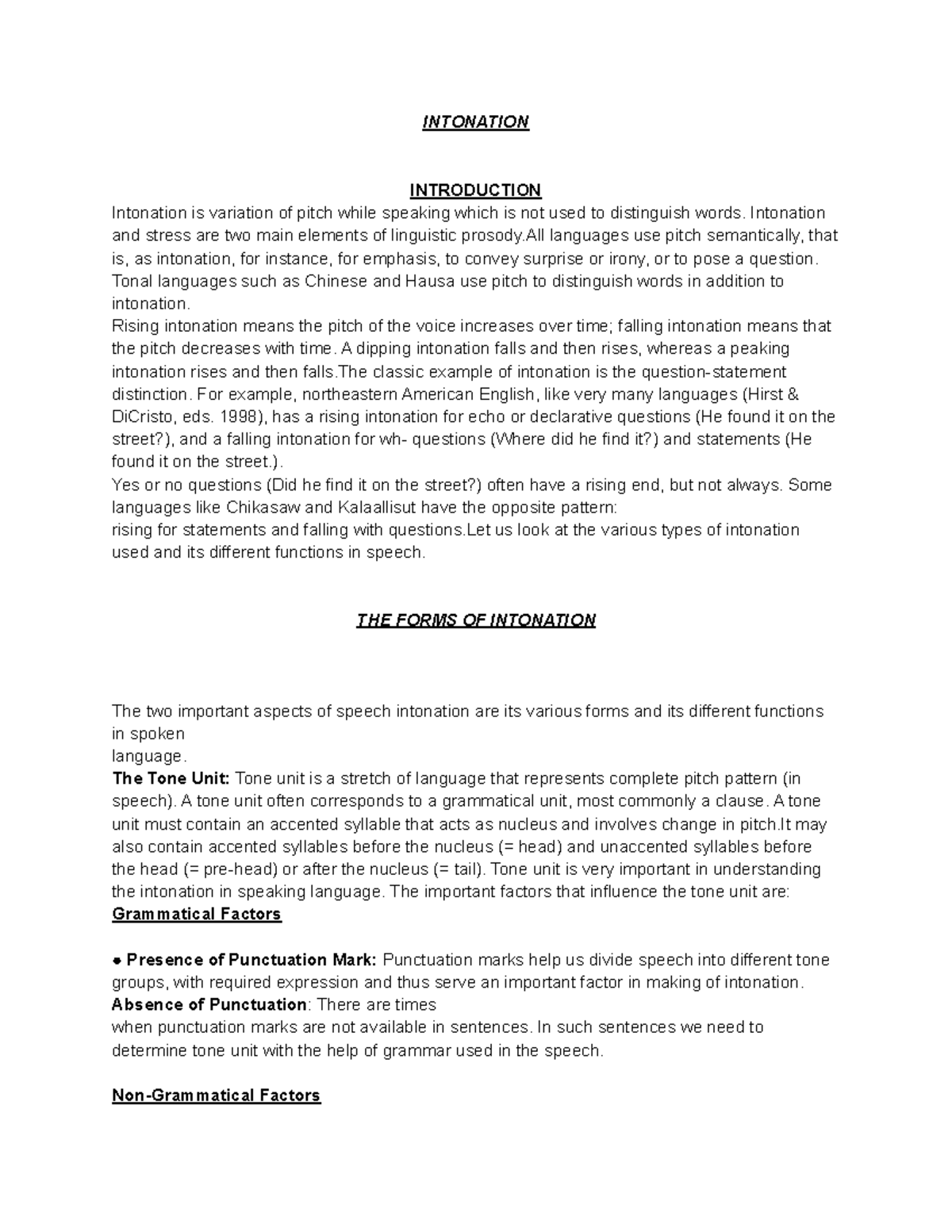 Intonation - very useful - INTONATION INTRODUCTION Intonation is ...