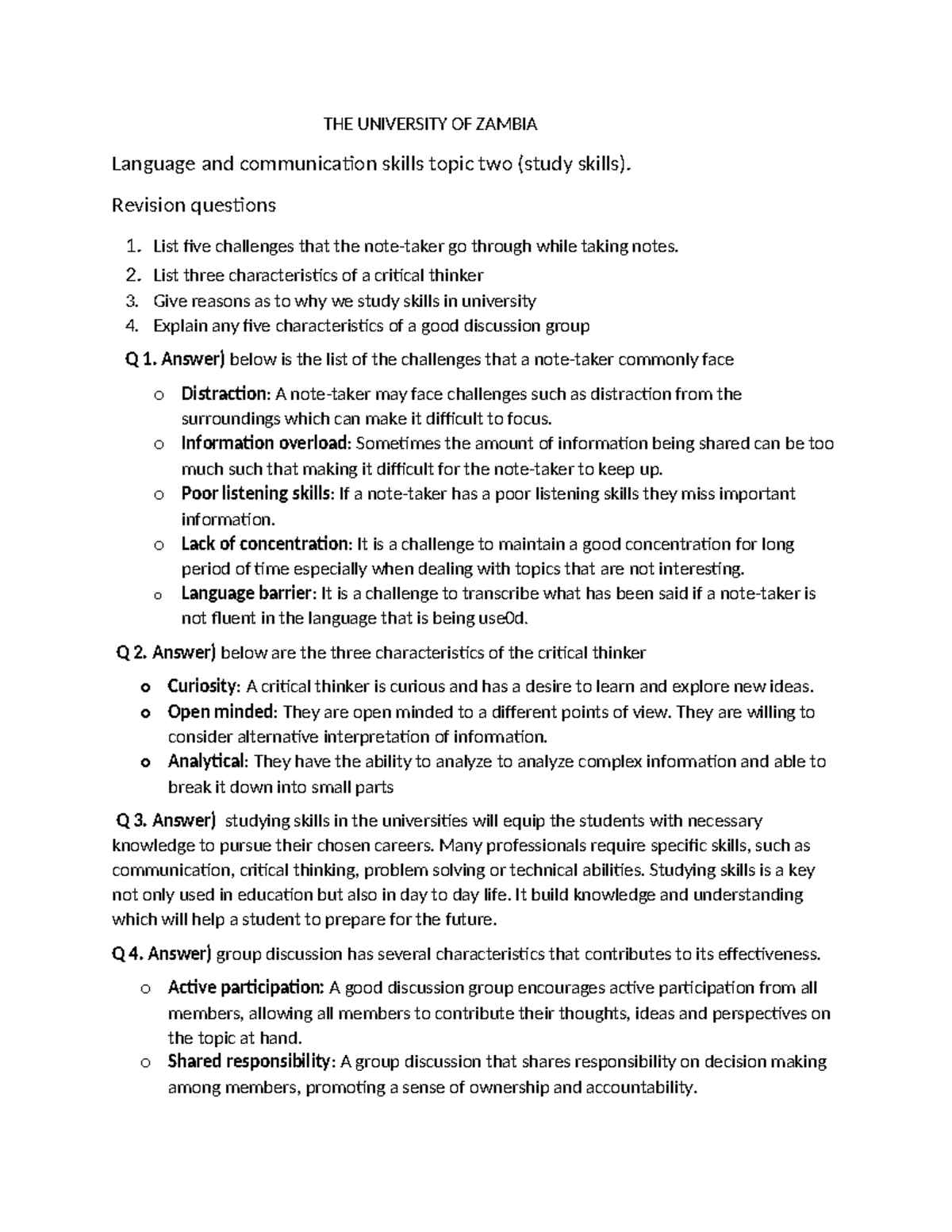 Moses beenzu - example of simple essay - THE UNIVERSITY OF ZAMBIA ...