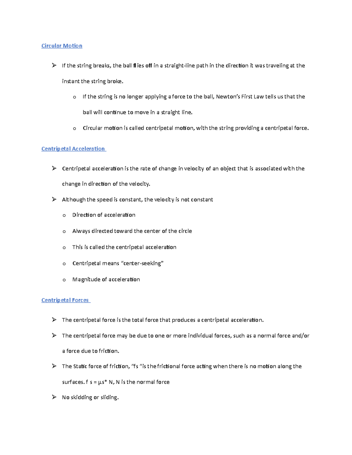 Circular Motion - Lecture notes Chapter 5 - Circular Motion If the ...