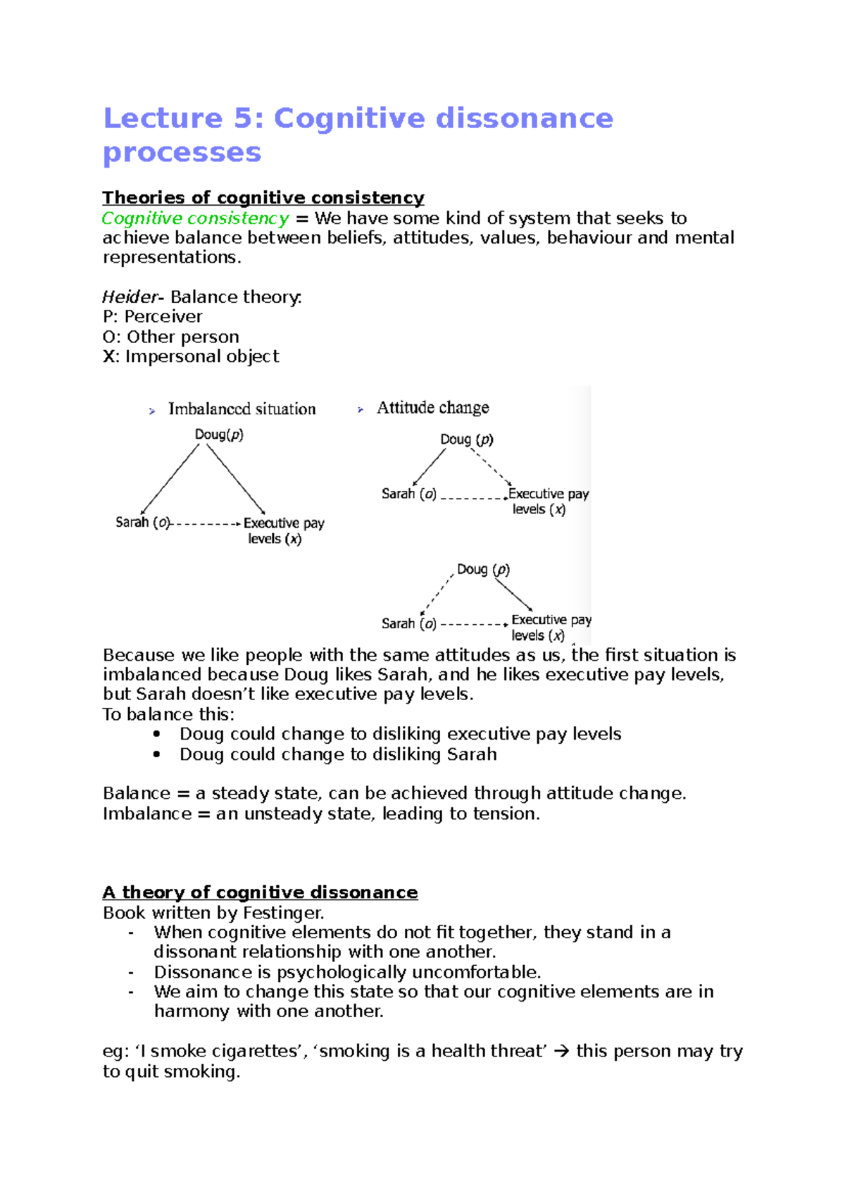 Lecture 5- Cognitive dissonance processes - Lecture 5: Cognitive ...