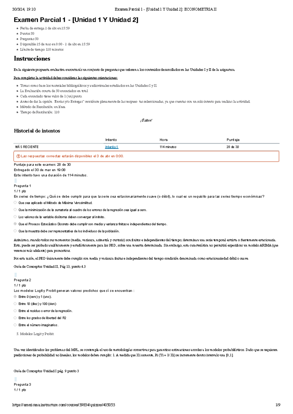 Examen Parcial 1 - [Unidad 1 Y Unidad 2] Econometria II - Examen Parcial 1 - [Unidad 1 Y Unidad ...