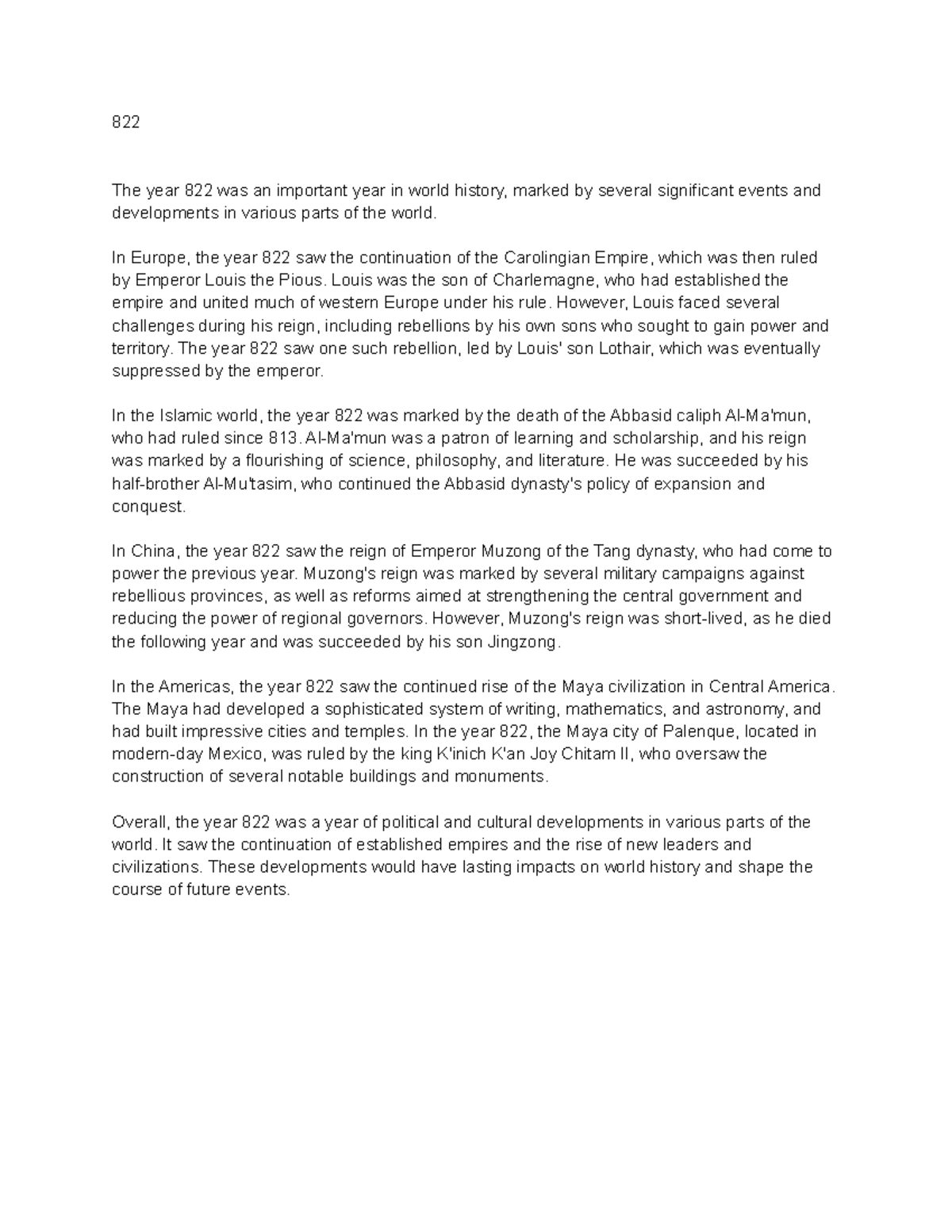 703 (99) - Facts - 822 The year 822 was an important year in world ...