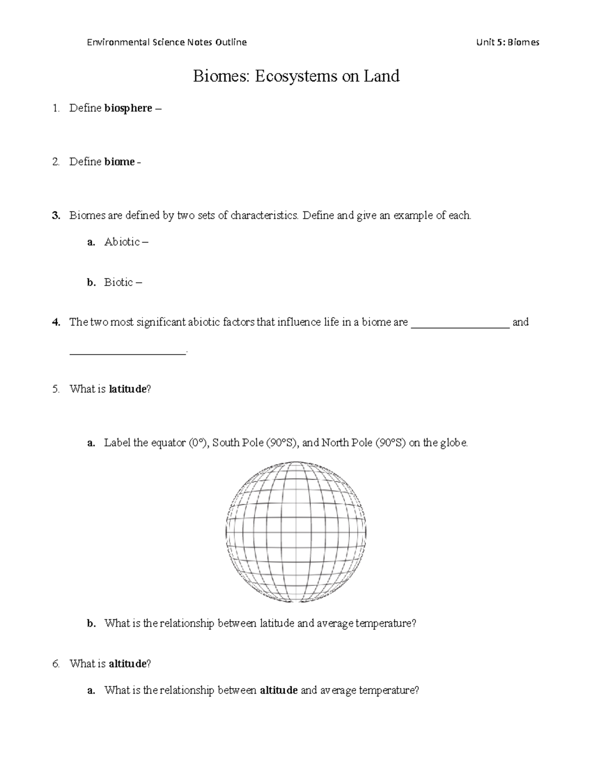 Ecosystems on Land Notes Outline - Biomes: Ecosystems on Land Define ...