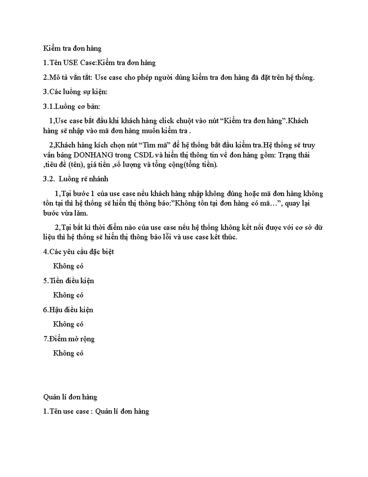 Đặc tả Use case - CNKH xã hội - Kiểm tra đơn hàng 1ên USE Case:Kiểm tra ...