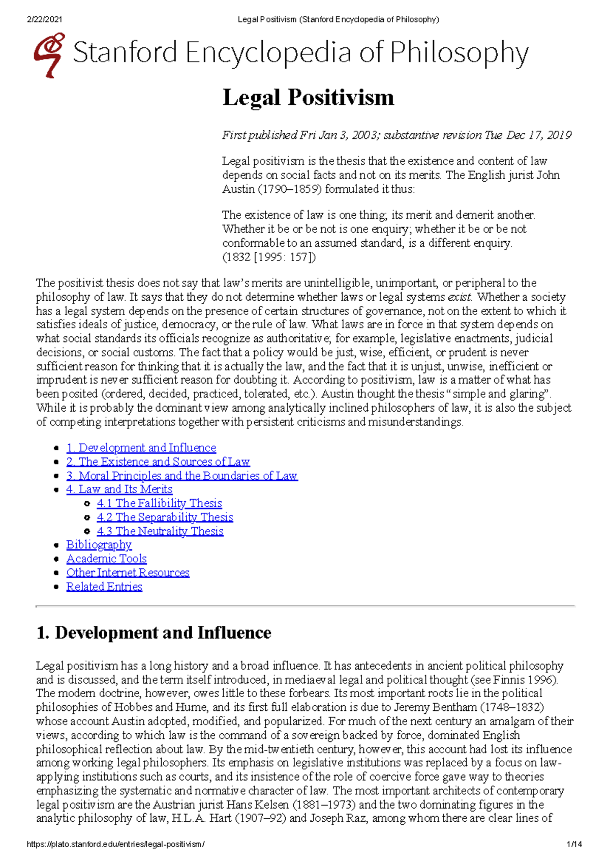 Legal Positivism (Stanford Encyclopedia of Philosophy) - Stanford ...