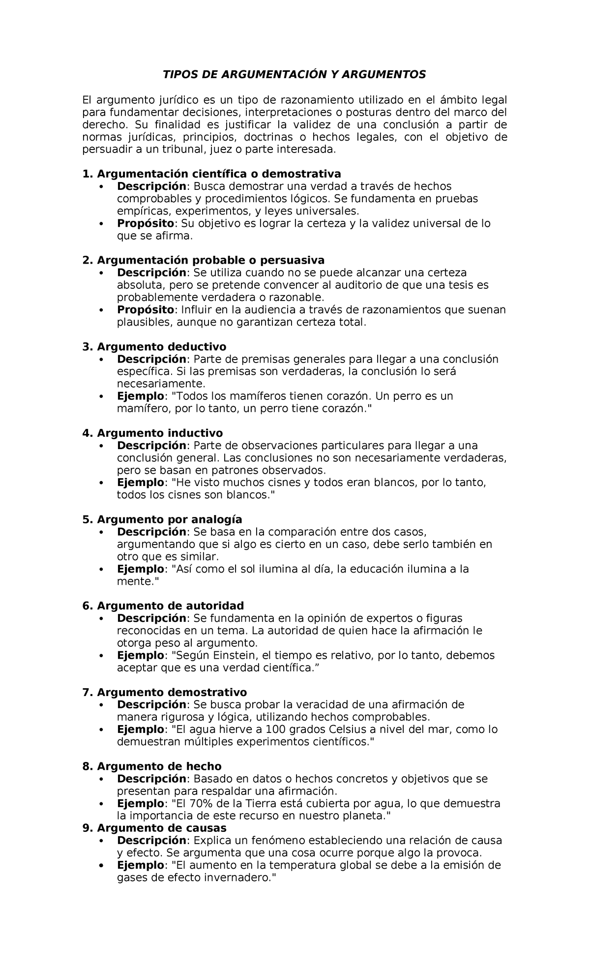 Tipos DE Argumentación Y Argumentos - TIPOS DE ARGUMENTACIÓN Y ...
