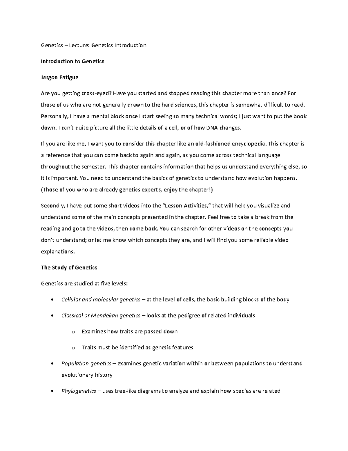 Genetics Introduction - Genetics – Lecture: Genetics Introduction ...