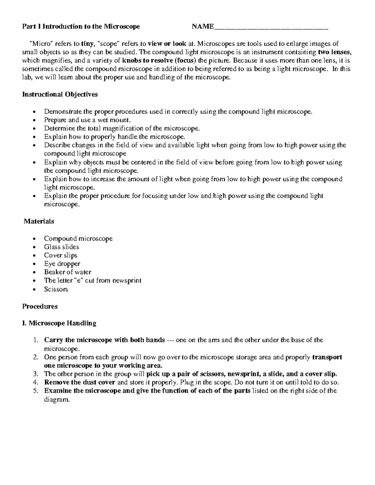 Microscope Lab - SKIN AND Onion Cells - Part I Introduction to the ...