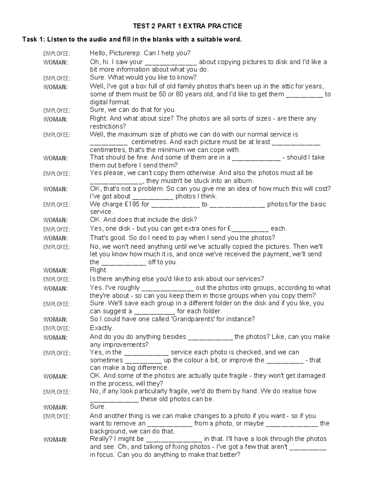 TEST 2 PART 1 Extra Practice - TEST 2 PART 1 EXTRA PRACTICE Task 1 ...