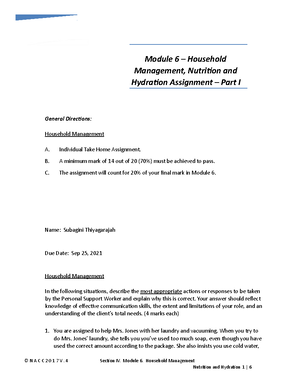 IV-7 Assigmt - Module 6 Household Management.pdf part 1 - Module 6 ...