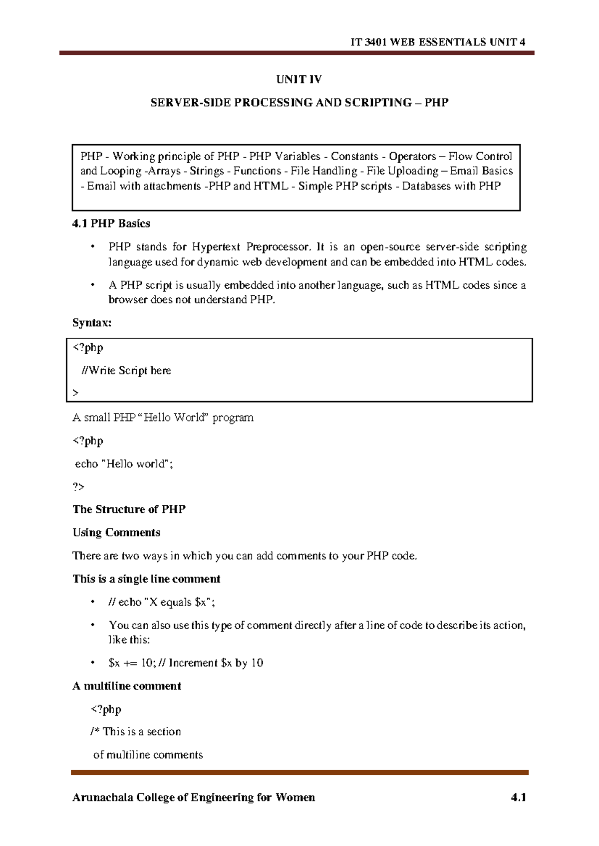 Unit4 - NOTES FOR WE (2021 REG) - UNIT IV SERVER-SIDE PROCESSING AND ...