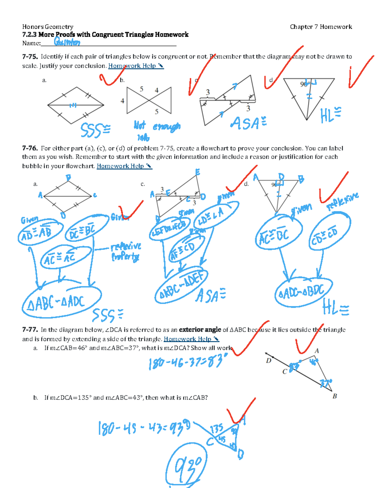 7.2.3 HW - Honors Geometry Chapter 7 Homework 7 .2. 3 More Proofs with ...