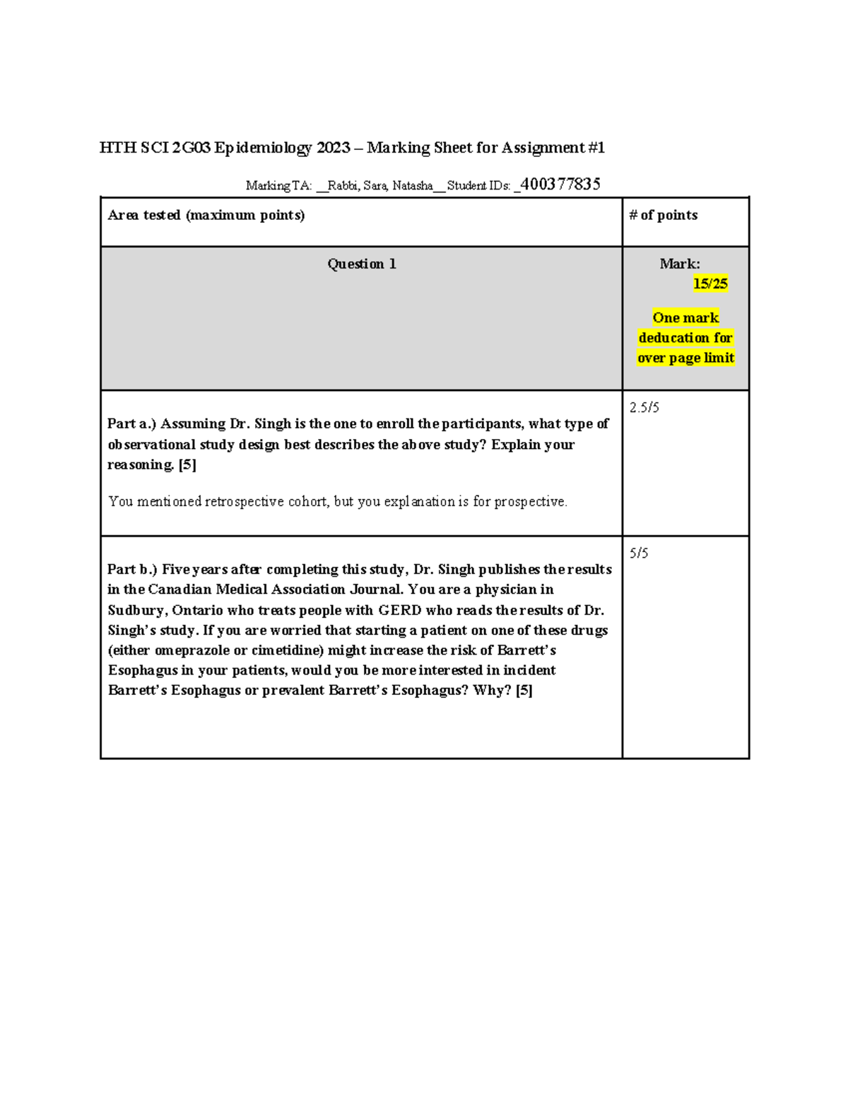 Hlthsci 2G03 Assignment 1 - HTH SCI 2G03 Epidemiology 2023 – Marking ...