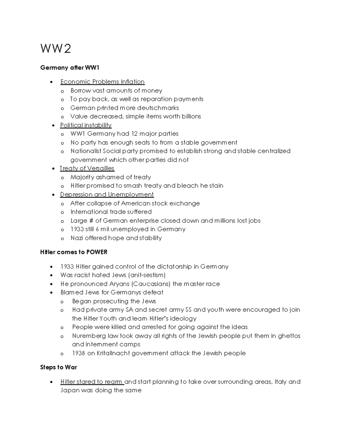 Grade 10 history notes - WW Germany after WW Economic Problems ...