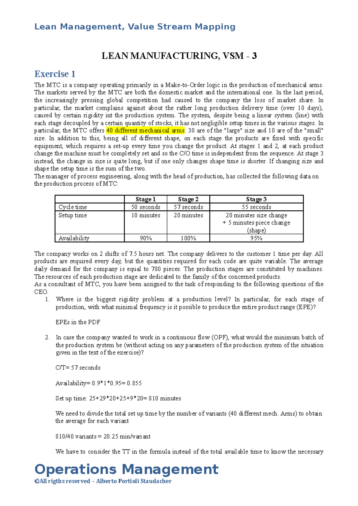 Exercise - Lean 3 VSM - LEAN MANUFACTURING, VSM - 3 Exercise 1 The MTC ...