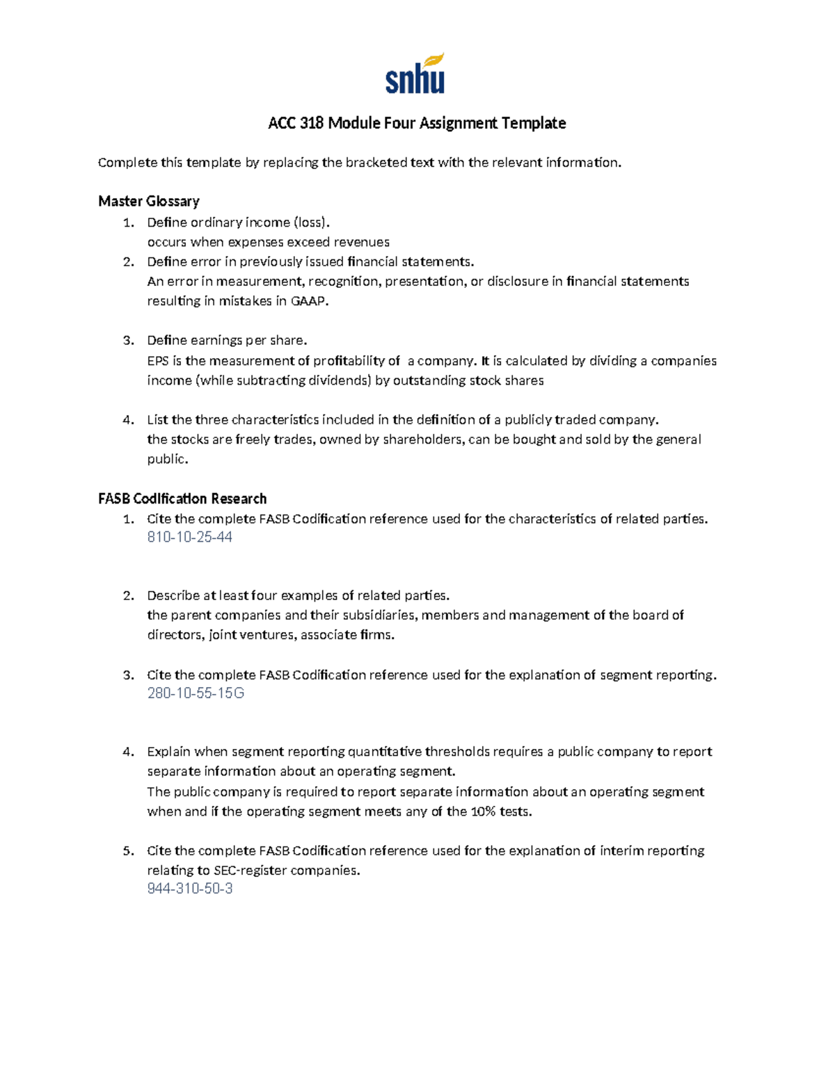 ACC 318 Module Four Assignment Template - ACC 318 Module Four ...