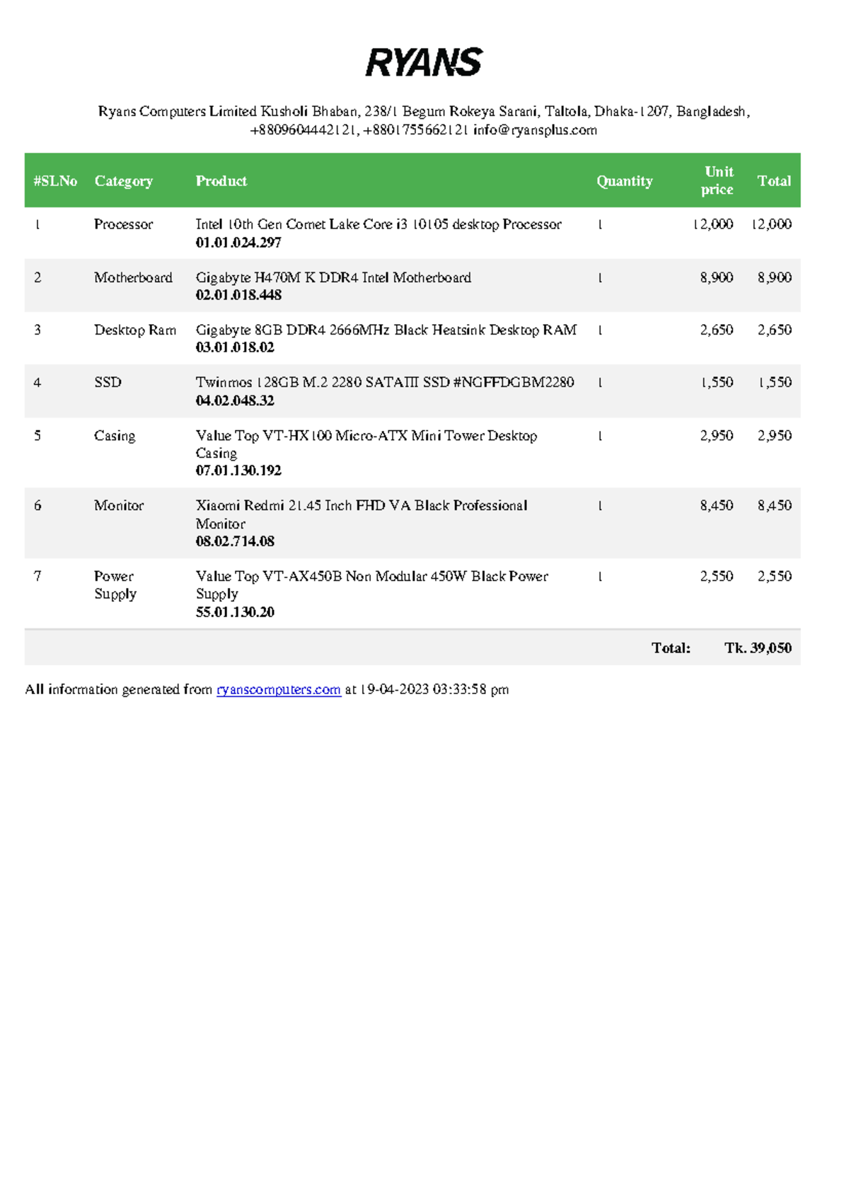 Pc - dfdf - Ryans Computers Limited Kusholi Bhaban, 238/1 Begum Rokeya Sarani, Taltola, Dhaka ...