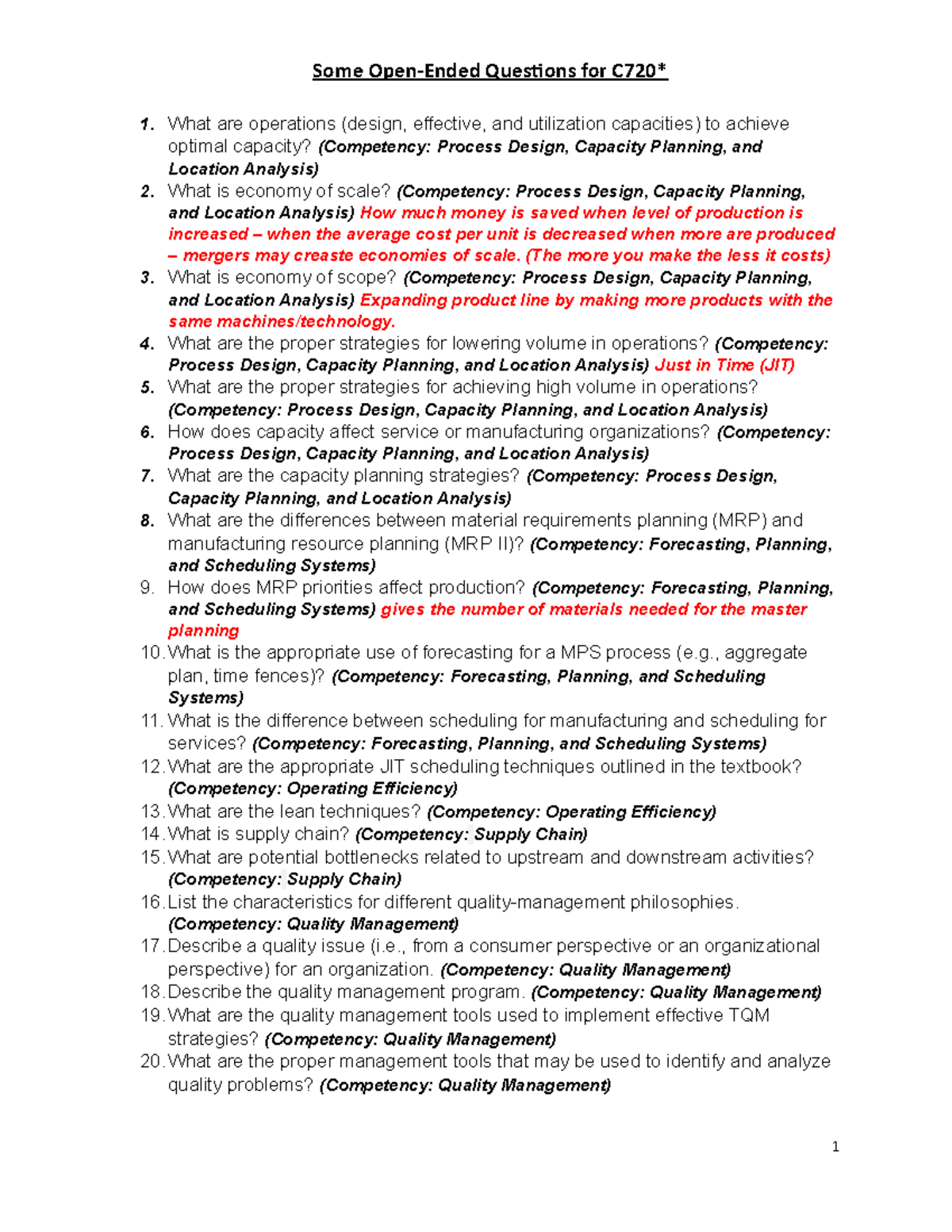 C720Questions-Competency Breakdown - Some Open-Ended Questions for C720 ...