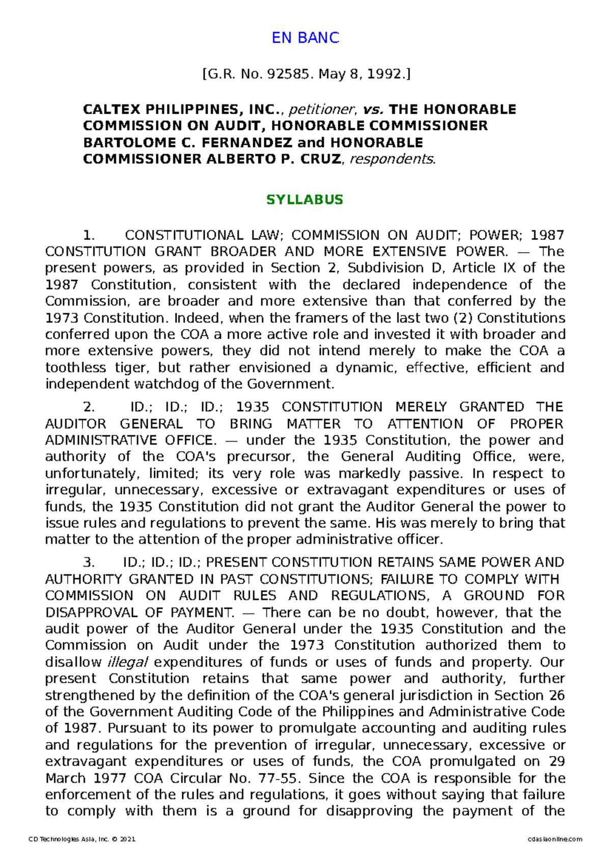 Caltex v COA - Full case - EN BANC [G. No. 92585. May 8, 1992.] CALTEX ...
