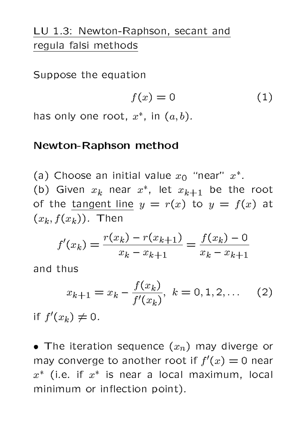 WTW263 L5 slides - class notes - LU 1: Newton-Raphson, secant and ...