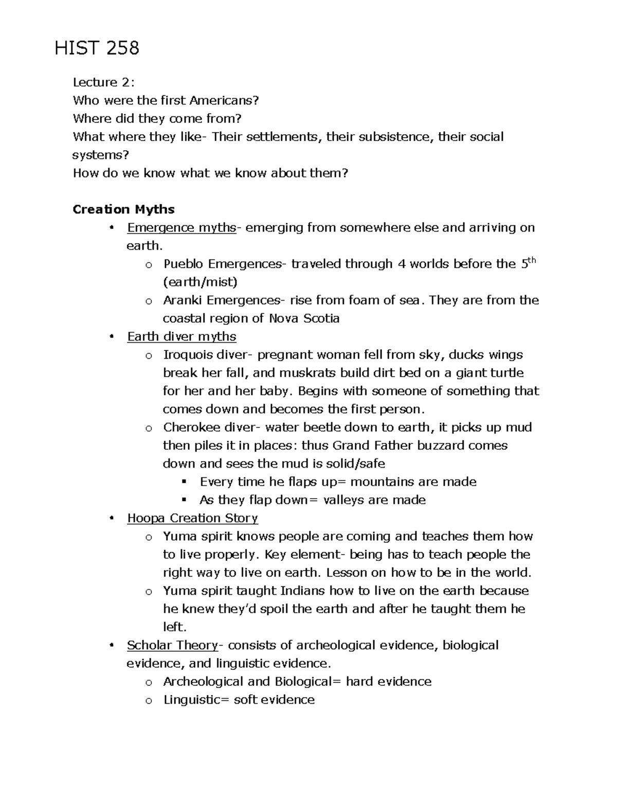 American Indian History - Lecture notes - hist - HIST 258 Lecture 2 ...