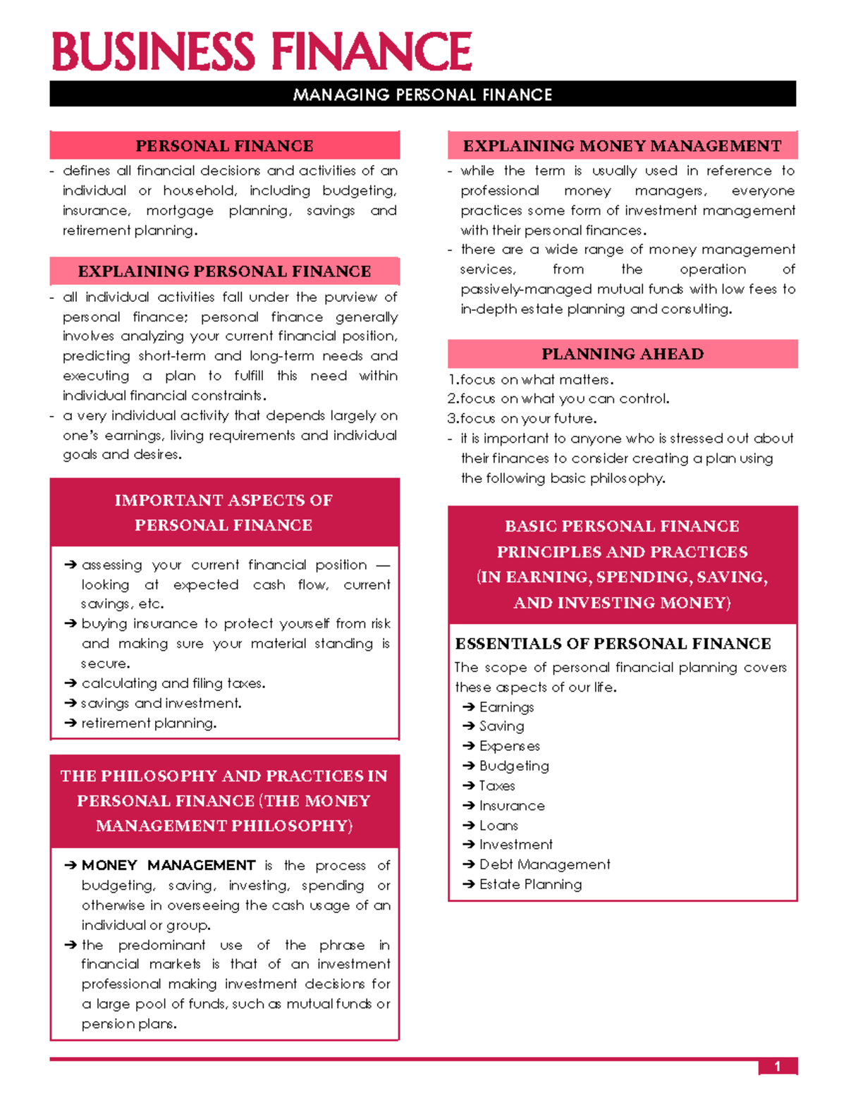 Finance - reviewer - MANAGING PERSONAL FINANCE PERSONAL FINANCE defines ...