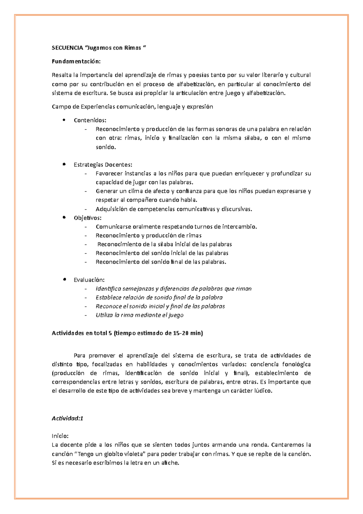 SECU Rimas - Sala de 5 - SECUENCIA “Jugamos con Rimas “ Fundamentación ...