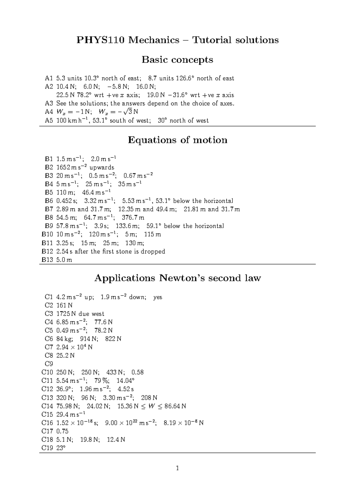 Tut-answers - Tutorial questions and answers for 2024 - PHYS110 ...