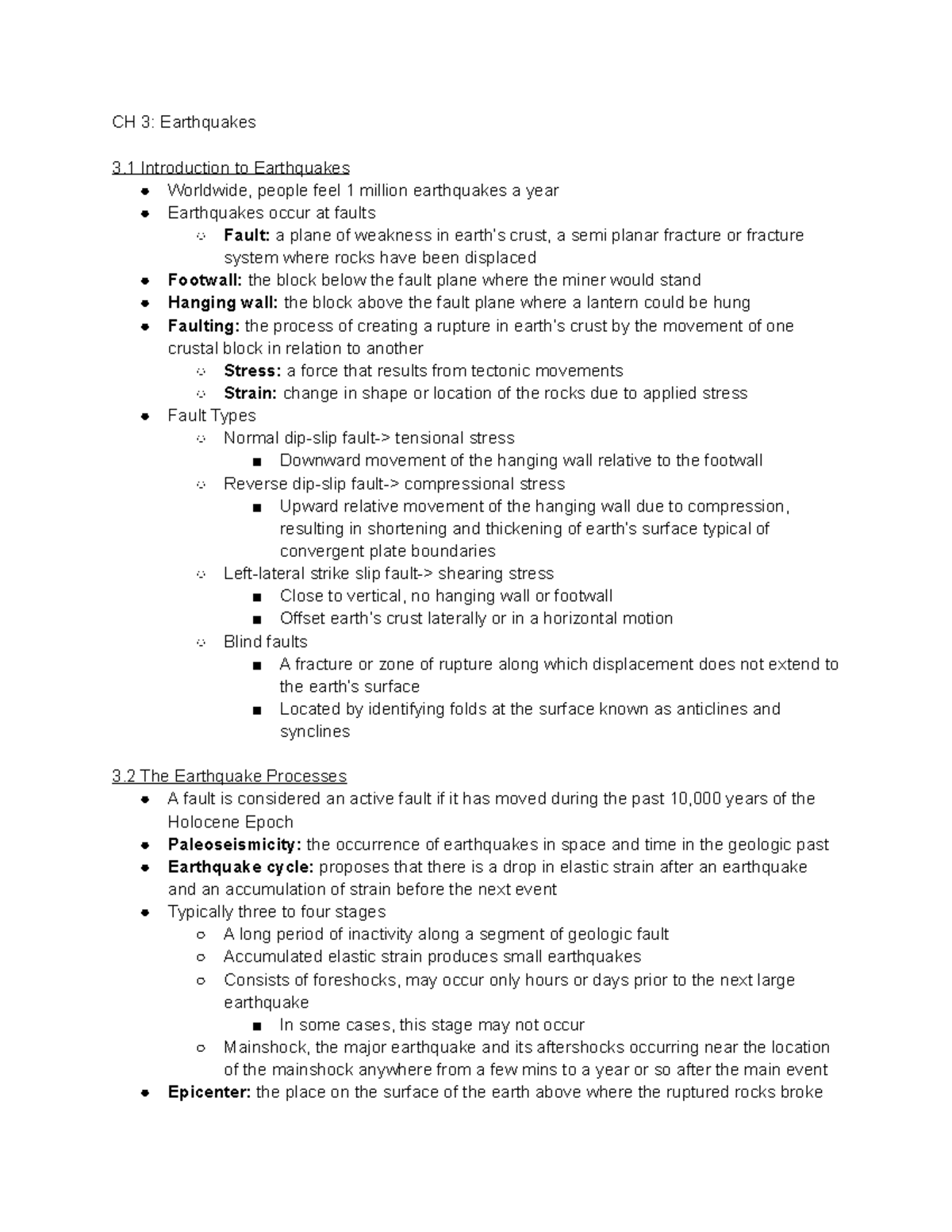 CH 3 Book Notes - Earthquakes - CH 3: Earthquakes 3 Introduction to ...