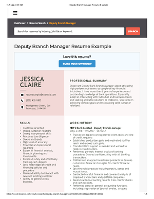 Deputy Branch Manager Resume Example - LiveCareer Resume Search Deputy ...