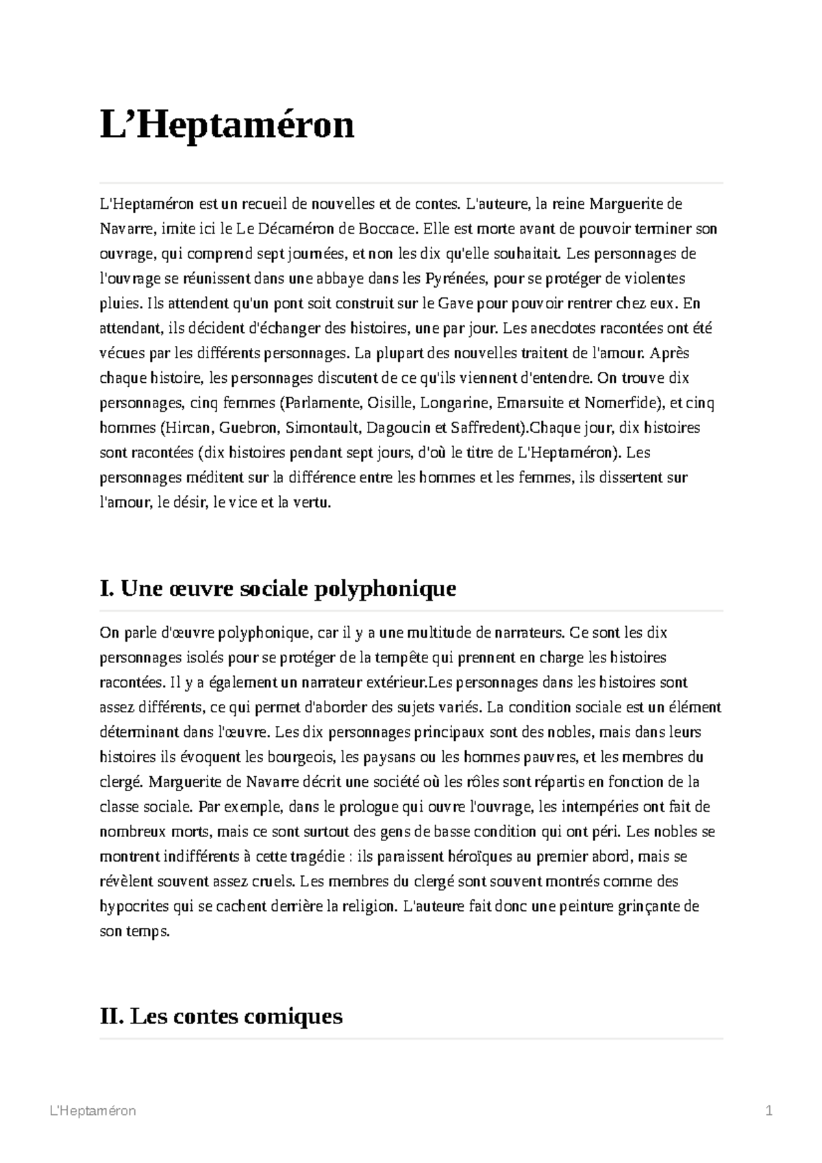 L'Heptaméron - Fiche de lecture - L’Heptaméron 1 L’Heptaméron L ...