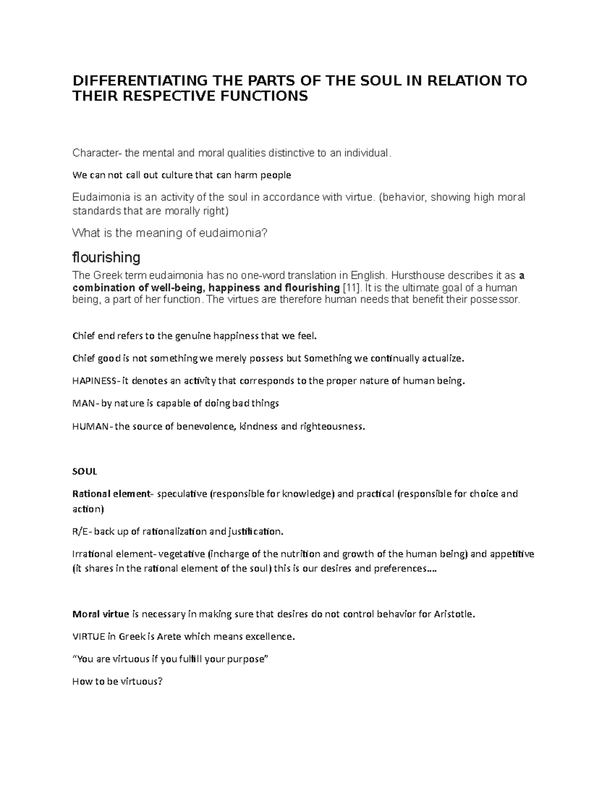 Philosophy - DIFFERENTIATING THE PARTS OF THE SOUL IN RELATION TO THEIR ...