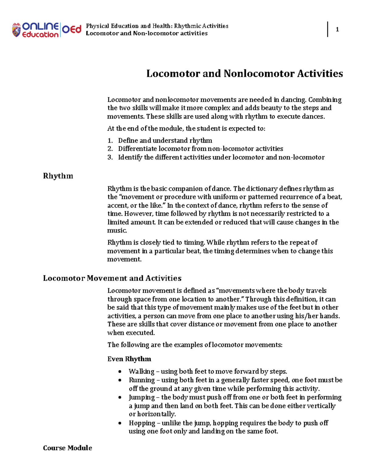 W6 & W7 Lesson 4 - Locomotor and Non-Locomotor Activities - Module ...