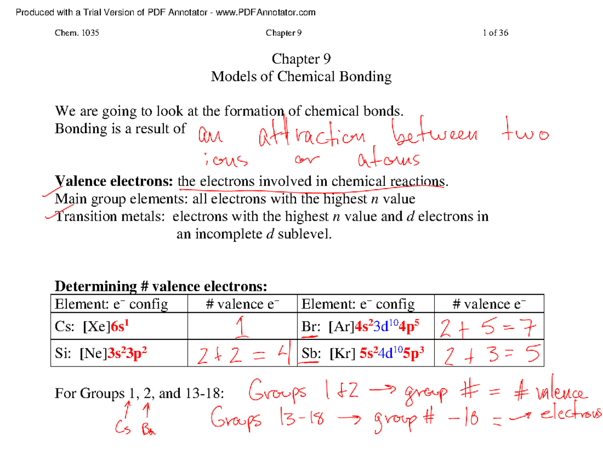 Chem- Chap9Notes - Chem. 1035 Chapter 9 1 of 36 Chapter 9 Models of ...