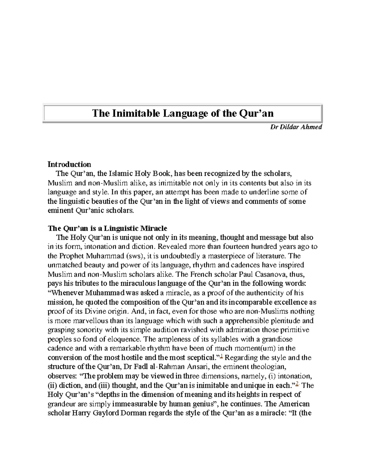 Dildar Ahmed The Inimitable Language of the Quran - The Inimitable ...