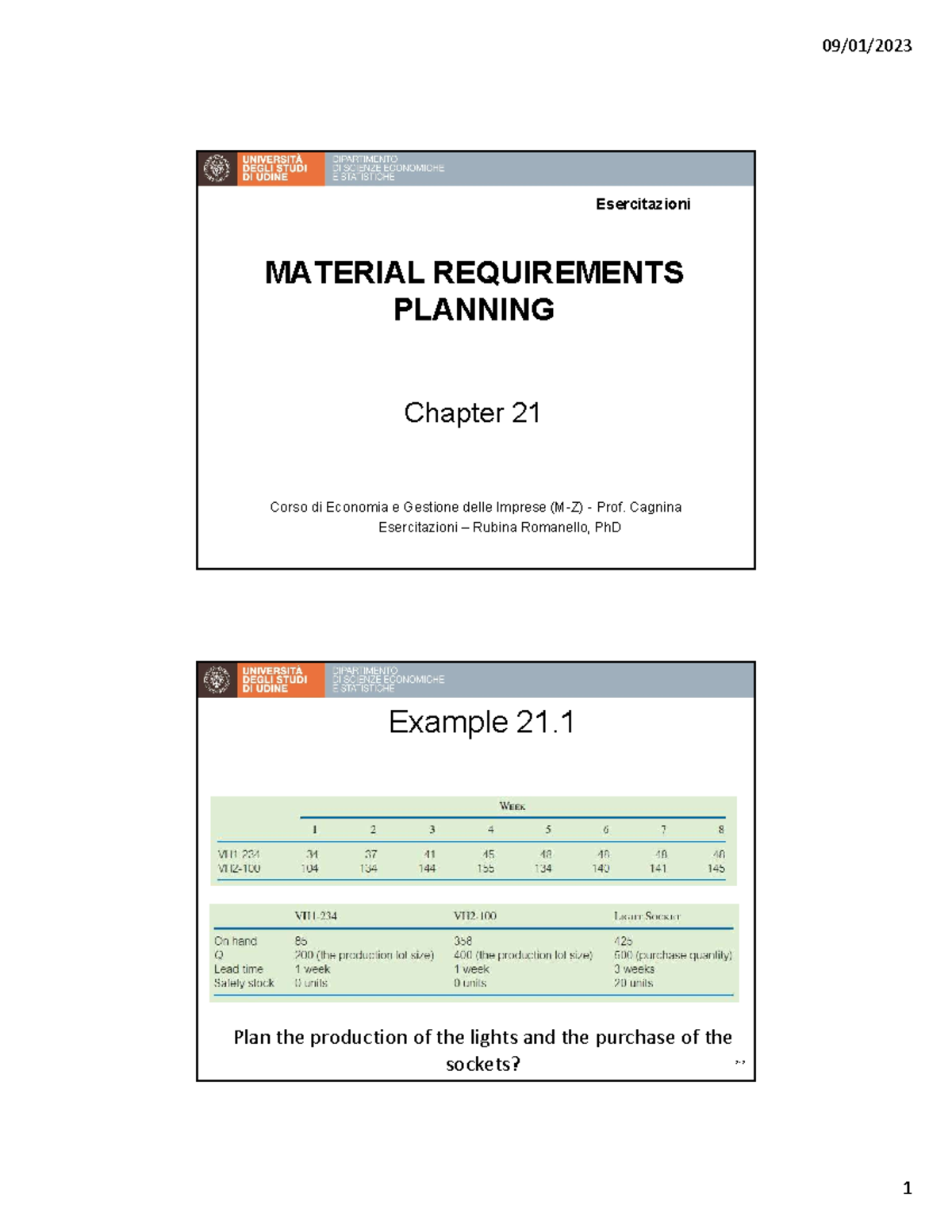 Esercitazioni Ch 21 MRP - MATERIAL REQUIREMENTS PLANNING Chapter 21 ...