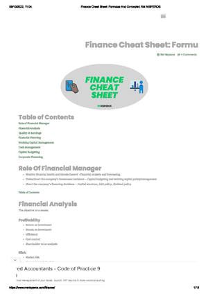 Finance Cheat Sheet 1 - Studocu