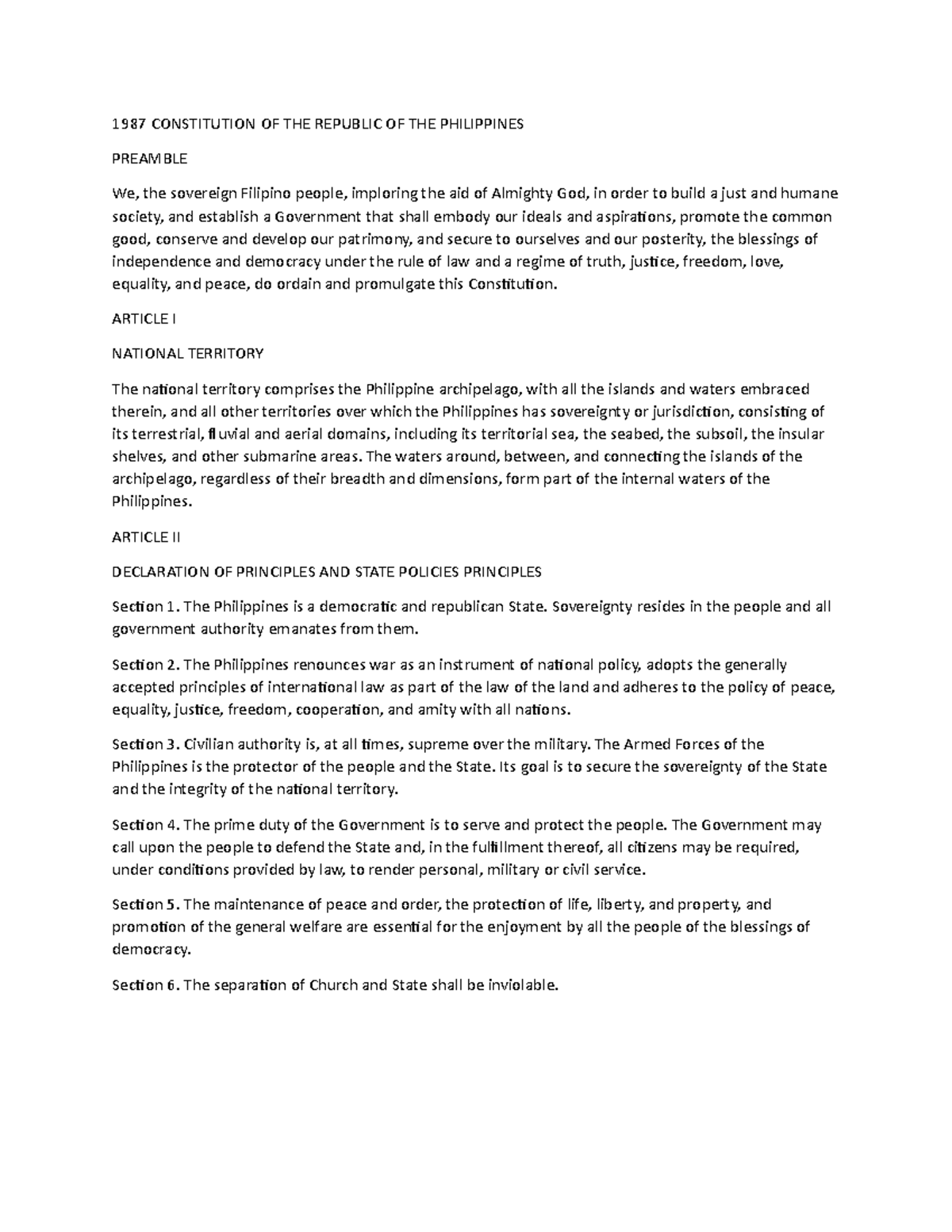 1987 Constitution OF THE Republic OF THE Philippines - 1987 ...