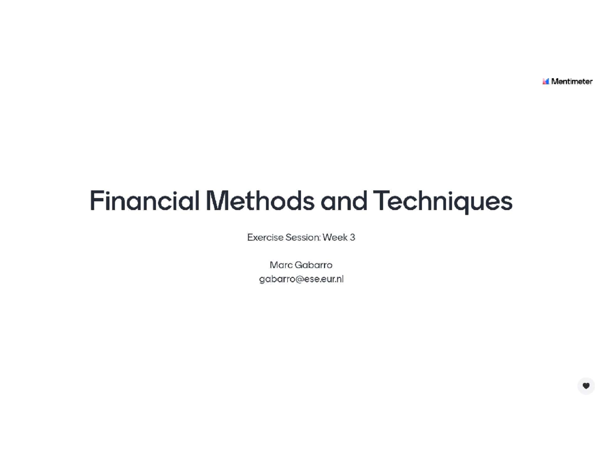 Exercise Session 2024 - Financial Methods & Techniques - Studeersnel