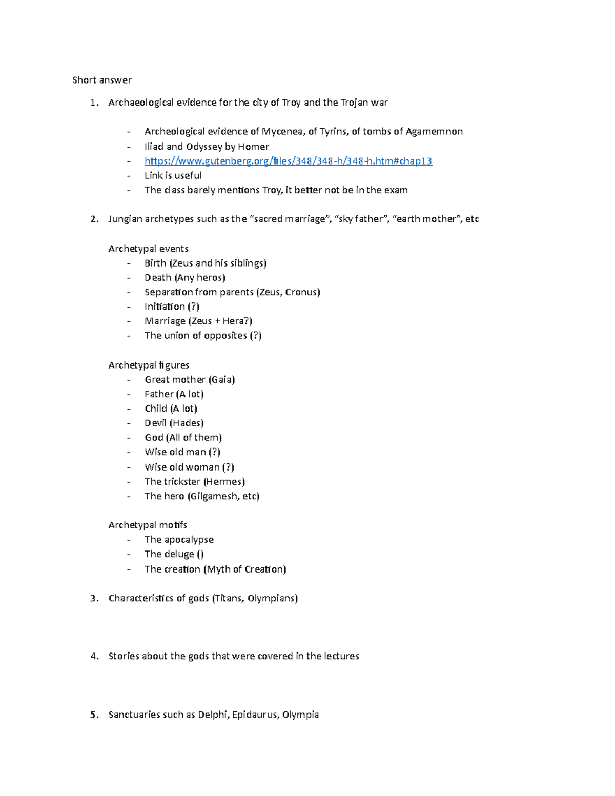 Greek Myth 2021-2022 - Short answer Archaeological evidence for the ...