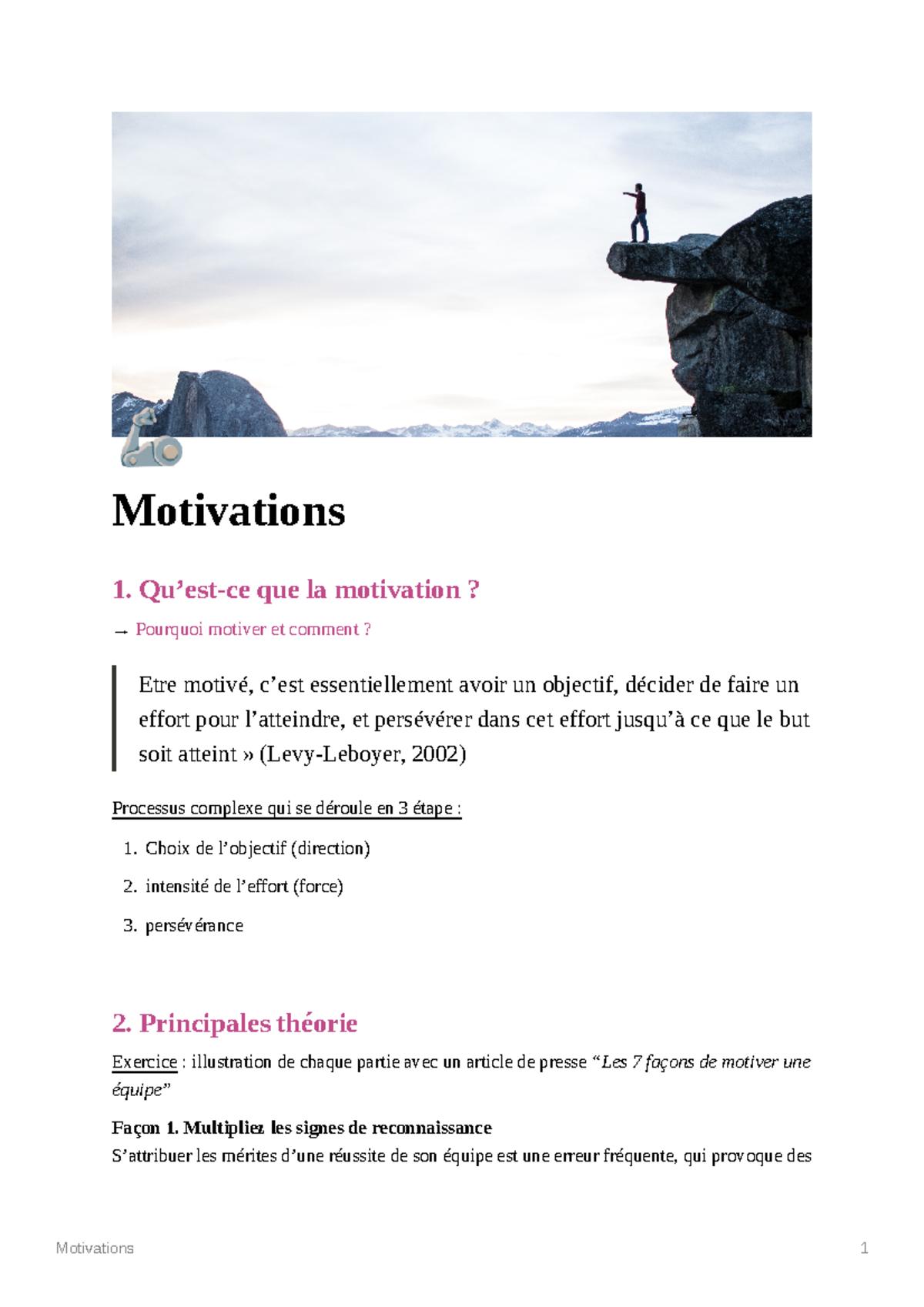 Motivations - Voici le cours sur la motivation - ì Motivations 1. Qu ...